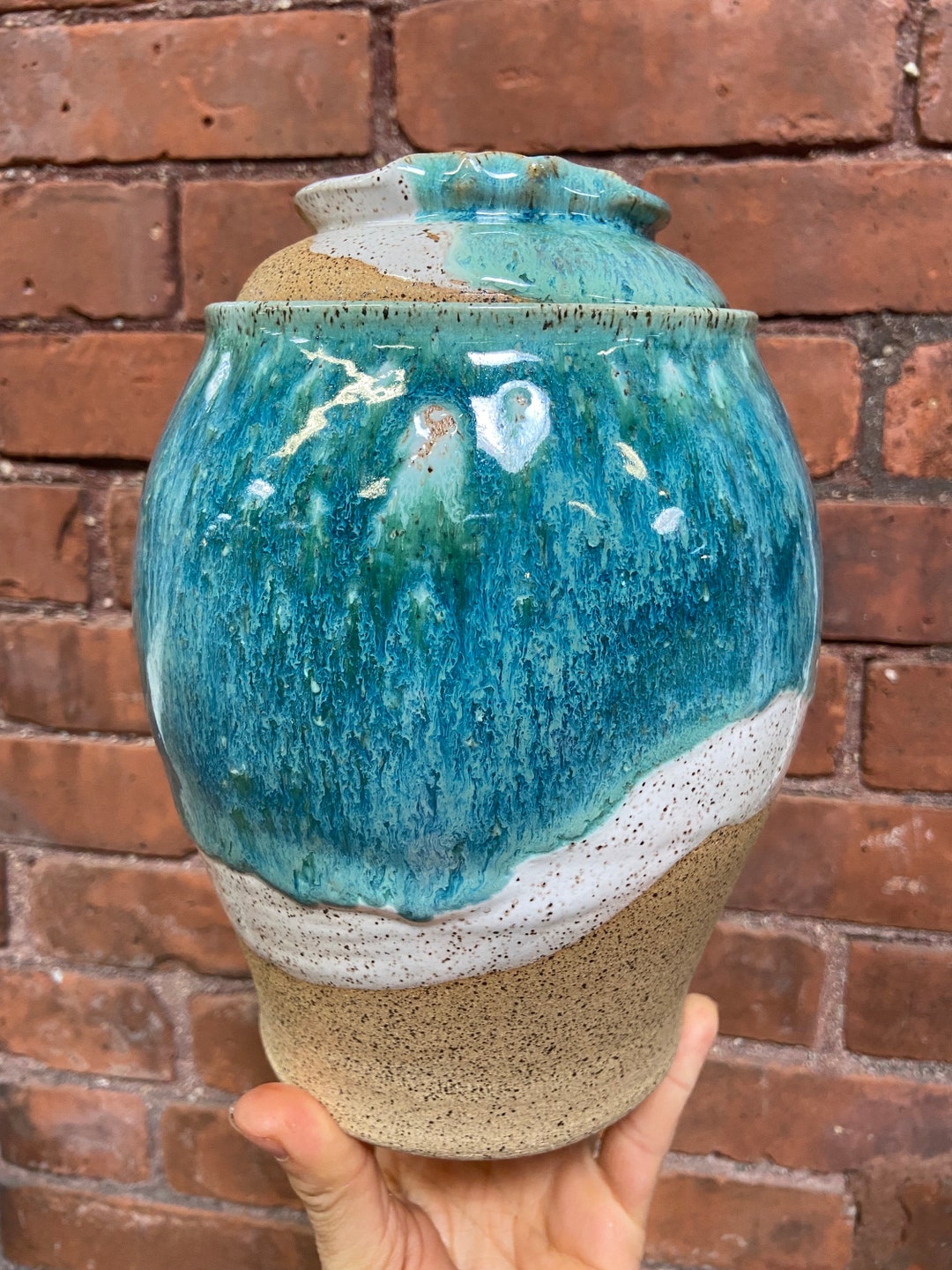 Handmade Ceramic Urn for Ashes - “beach” Cremation Urn - Wider Version ...
