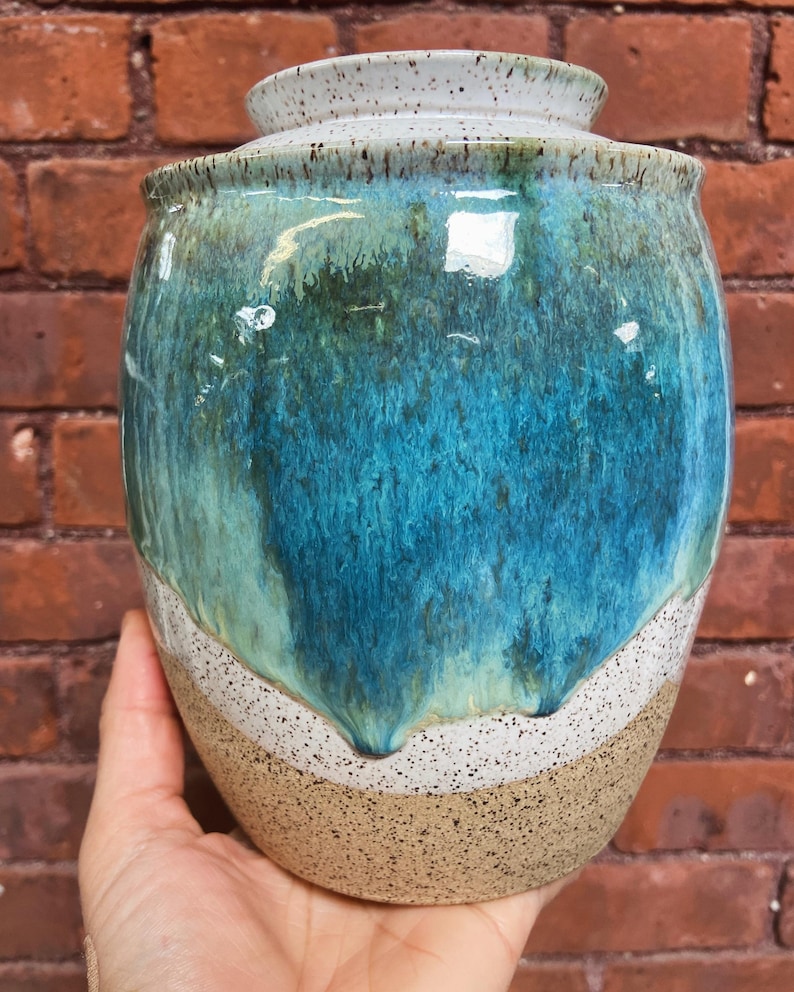 Handmade Ceramic Cremation Urn: Rustic Beach Style, Greenish Blue MADE ...