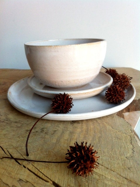 Handmade Stoneware Rustic White Dinnerware 3 Piece Set - Etsy