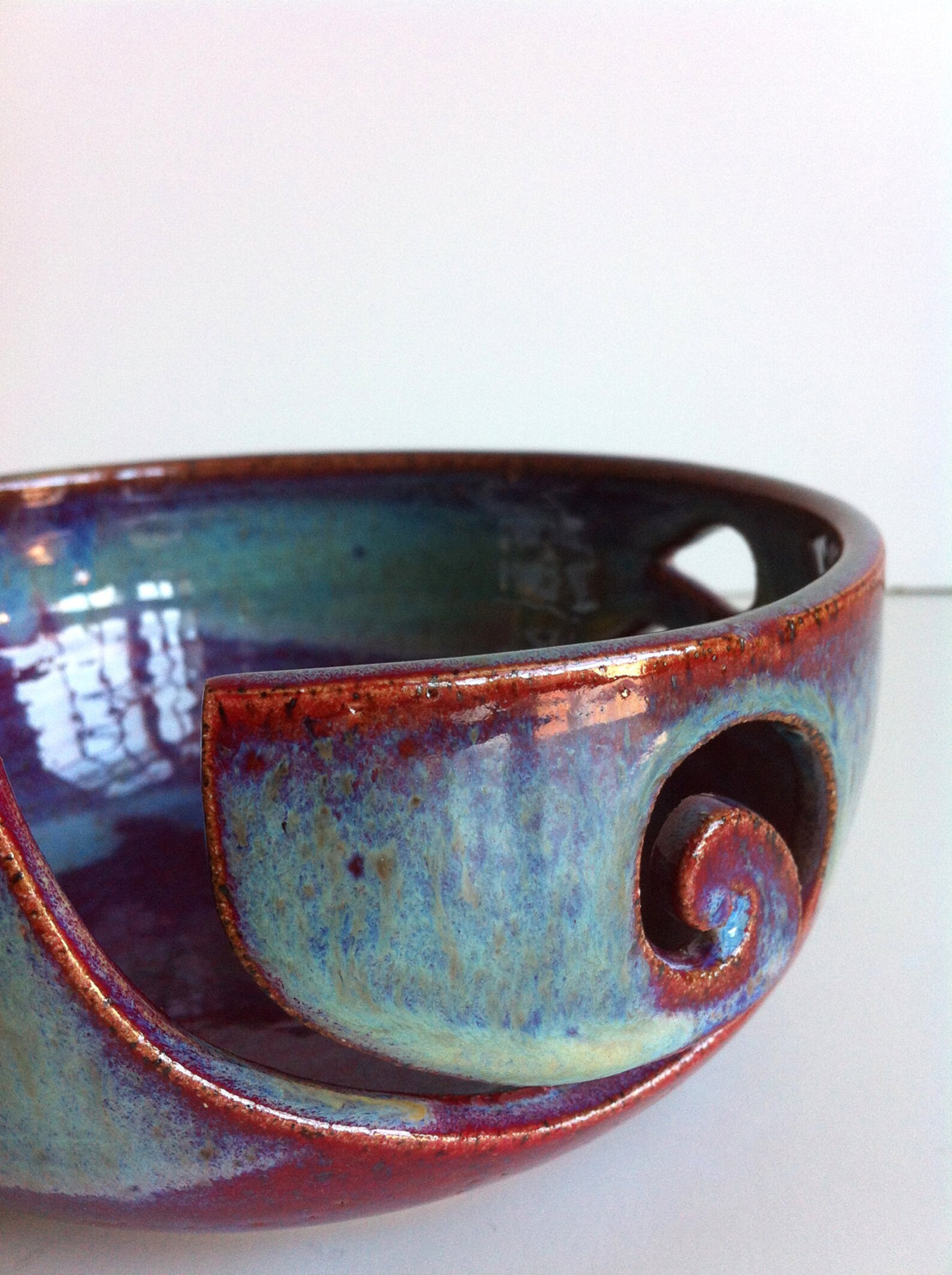 Burgundy Rustic Spiral Ceramic Wheel Thrown Yarn Bowl - MADE TO ORDER ...