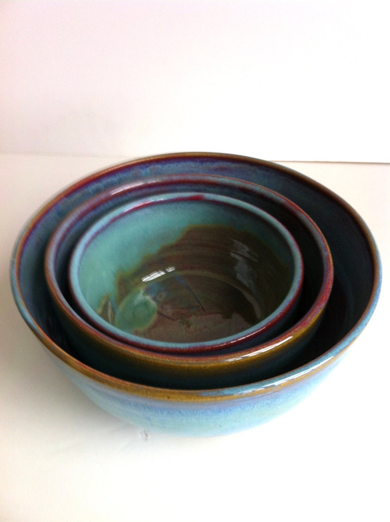 Rustic Blue Large Stoneware Nesting Bowls - Mixing Bowls - MADE TO ...