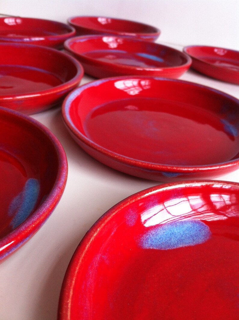 Red Wheel Trown 8 Stoneware Plates MADE TO ORDER | Etsy