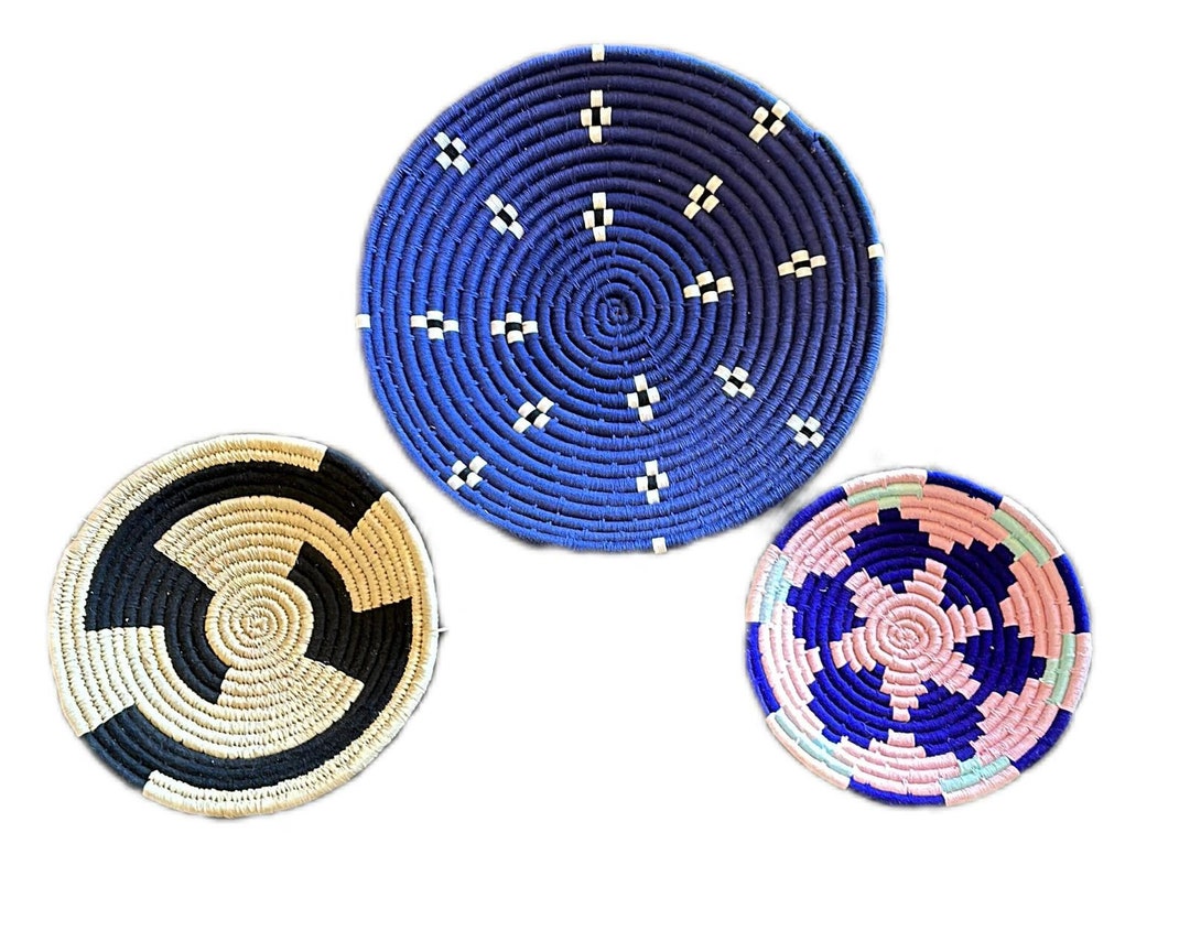 Colorful African Wall Art Sabai Grass Baskets Set Bohemian Rush Living ...
