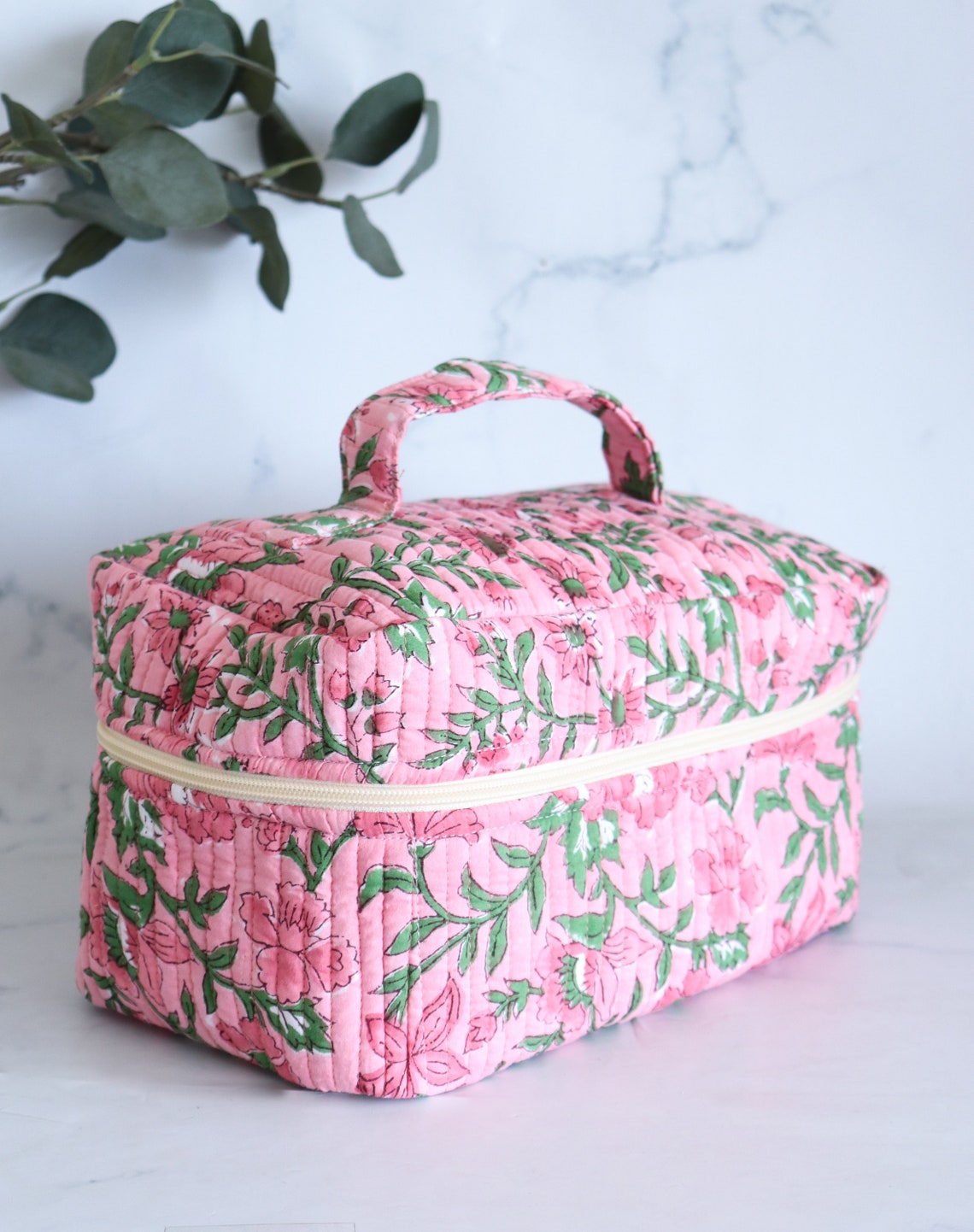 Large Vanity Bag in Quilted Cotton With Printed Cotton Lining Inside ...