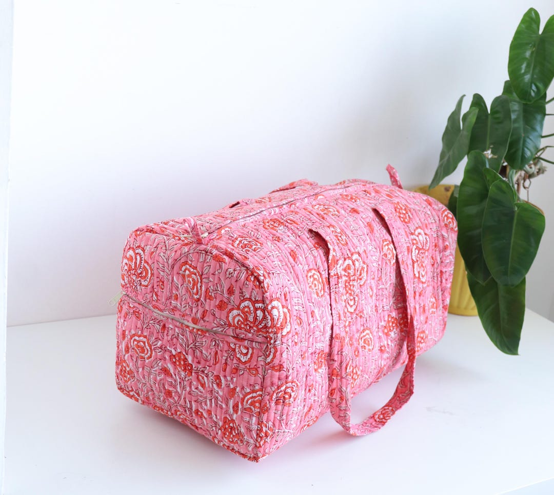 Hand Block Printed Floral Duffle Bag – Quilted Cotton Weekender - Etsy