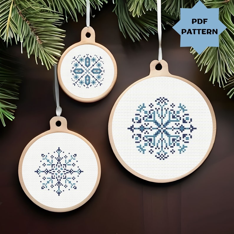 Snowflake Cross Stitch Pattern | Set of 6 Minis | Christmas Ornaments ...