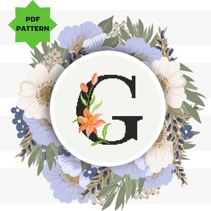 Floral Letter G Cross Stitch Alphabet Pattern Monogram With Flower ...