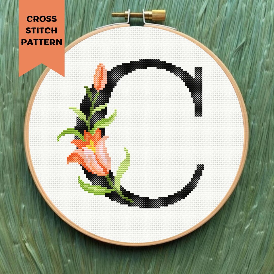 Floral Letter C Cross Stitch Alphabet Pattern Monogram With Flower ...