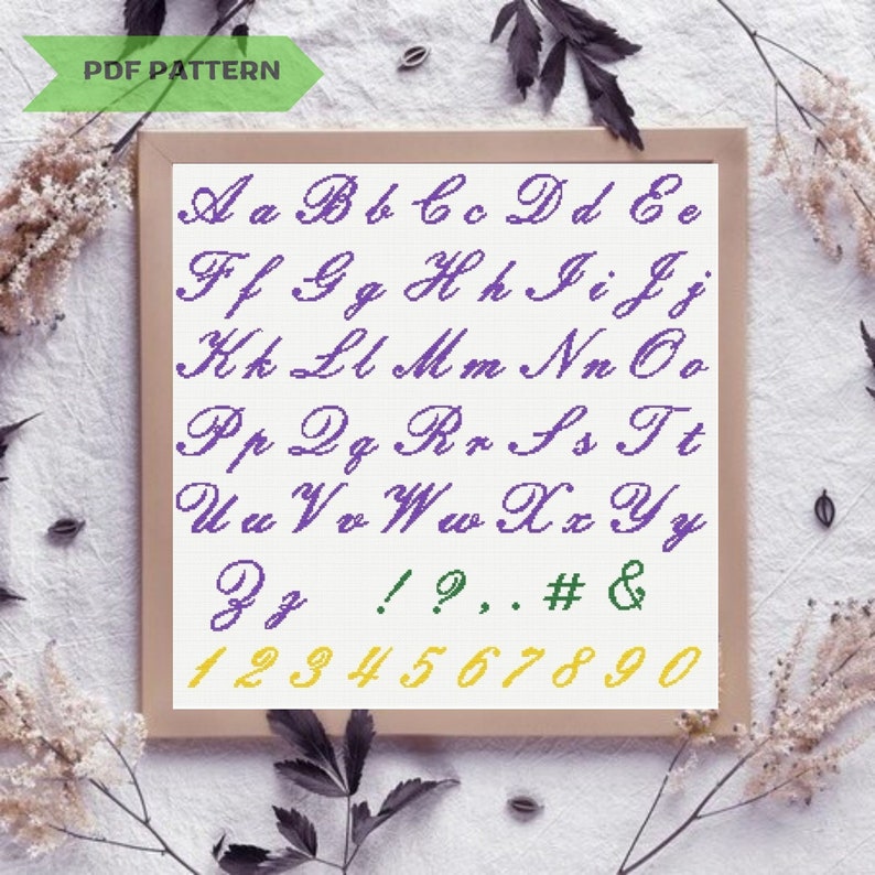 Cursive Alphabet Cross Stitch Pattern Modern Calligraphy Font Cursive ...