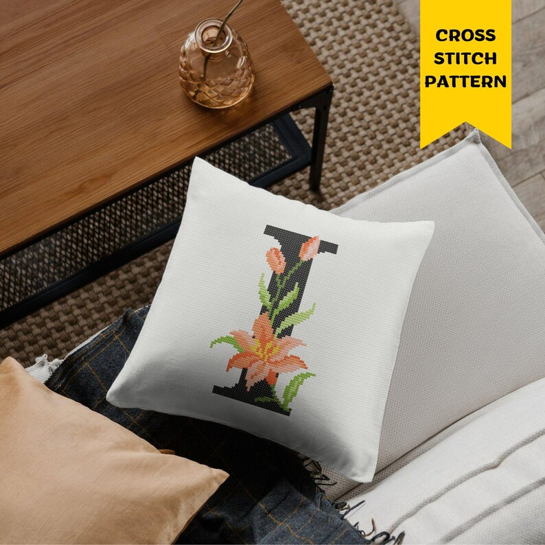 Floral Letter I Cross Stitch Alphabet Pattern Monogram With Flower ...