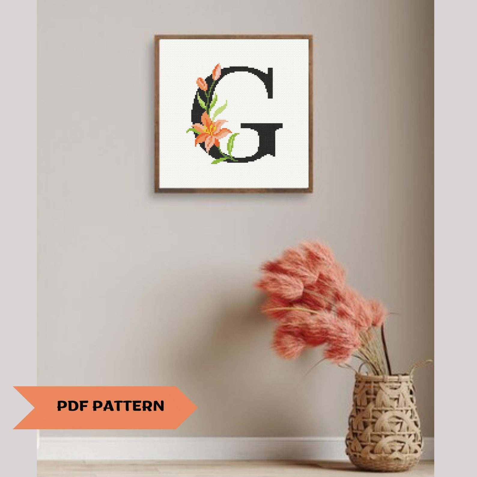 Floral Letter G Cross Stitch Alphabet Pattern Monogram With Flower ...