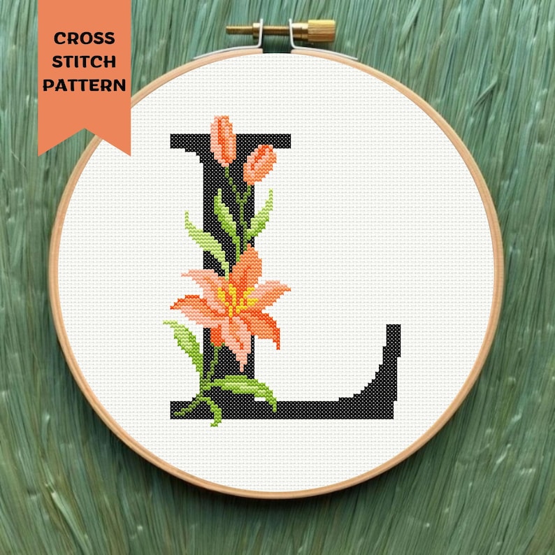 Floral Letter L Cross Stitch Alphabet Pattern Monogram With Flower ...