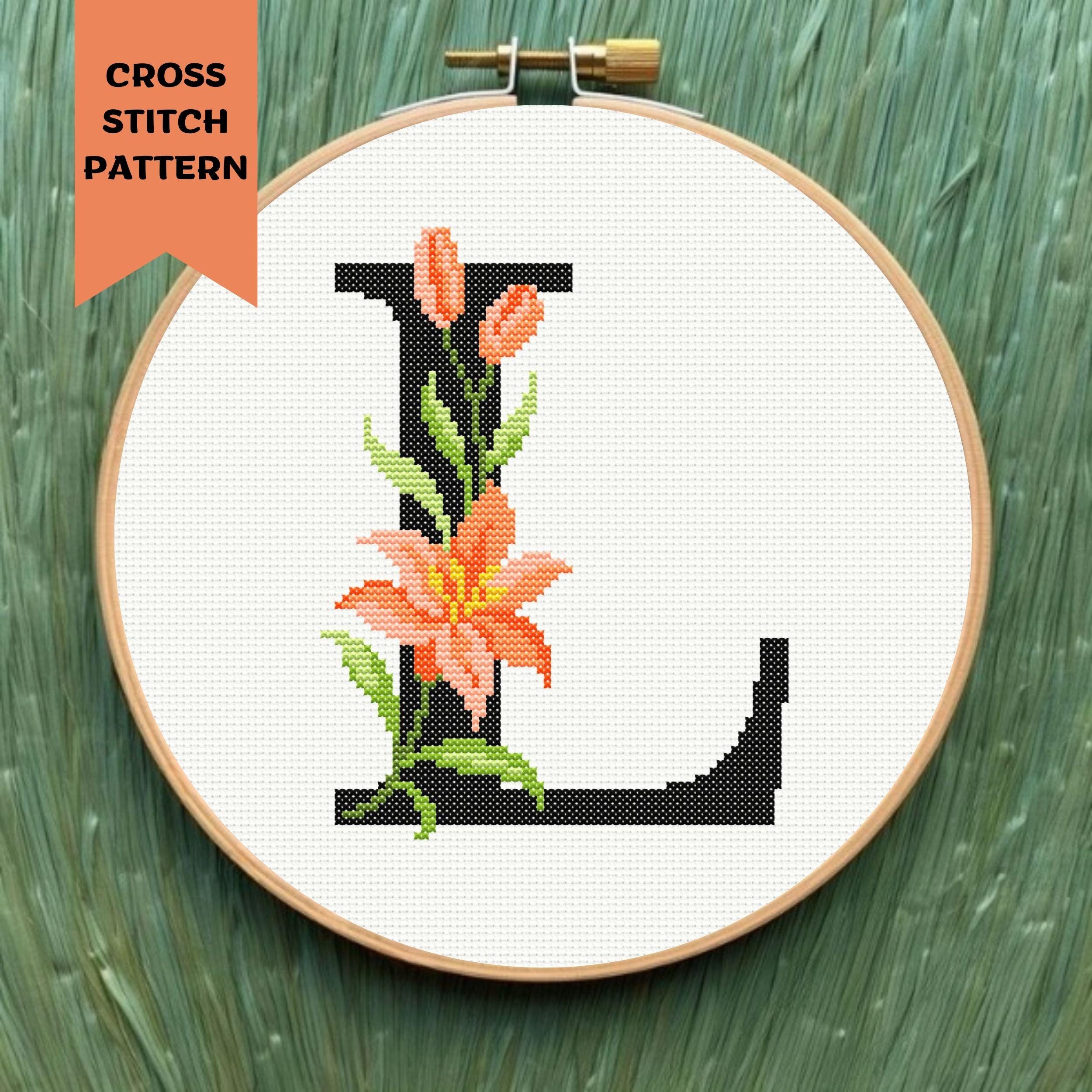 Floral Letter L Cross Stitch Alphabet Pattern Monogram With Flower ...