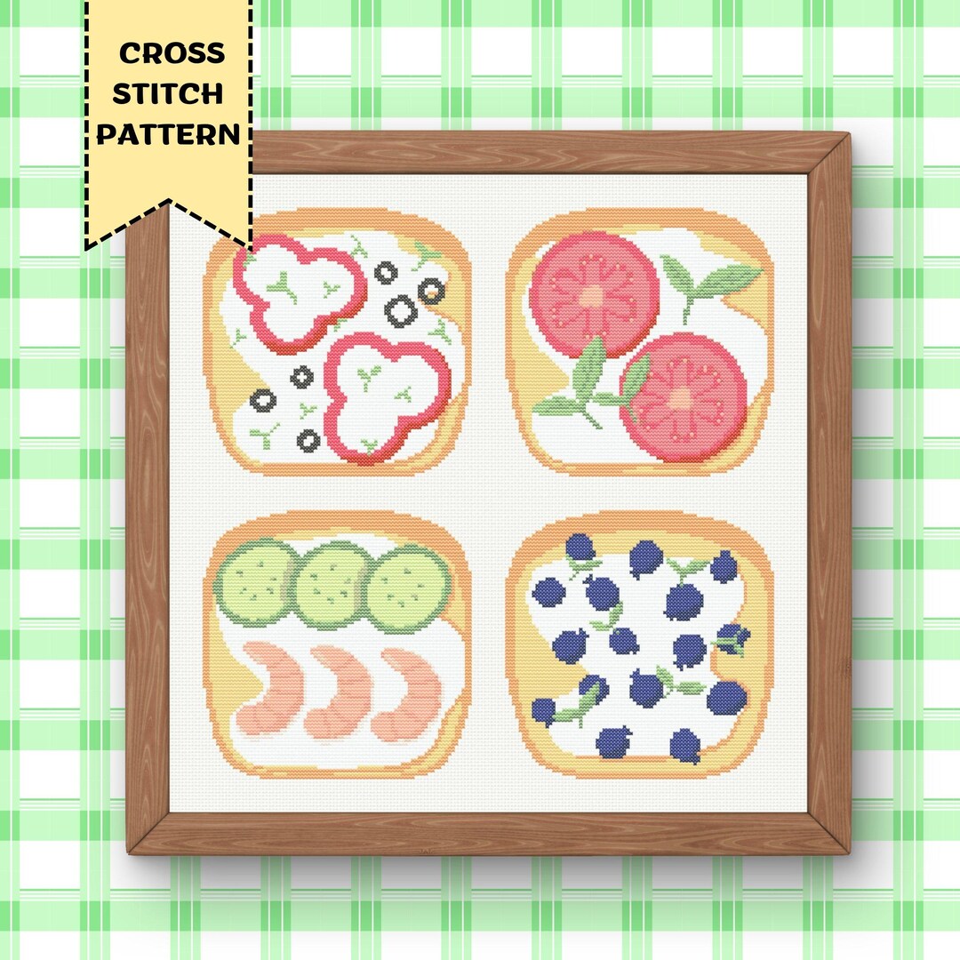 Toast Cross Stitch Pattern Breakfast Chart Vegetable Kitchen Decor Food ...