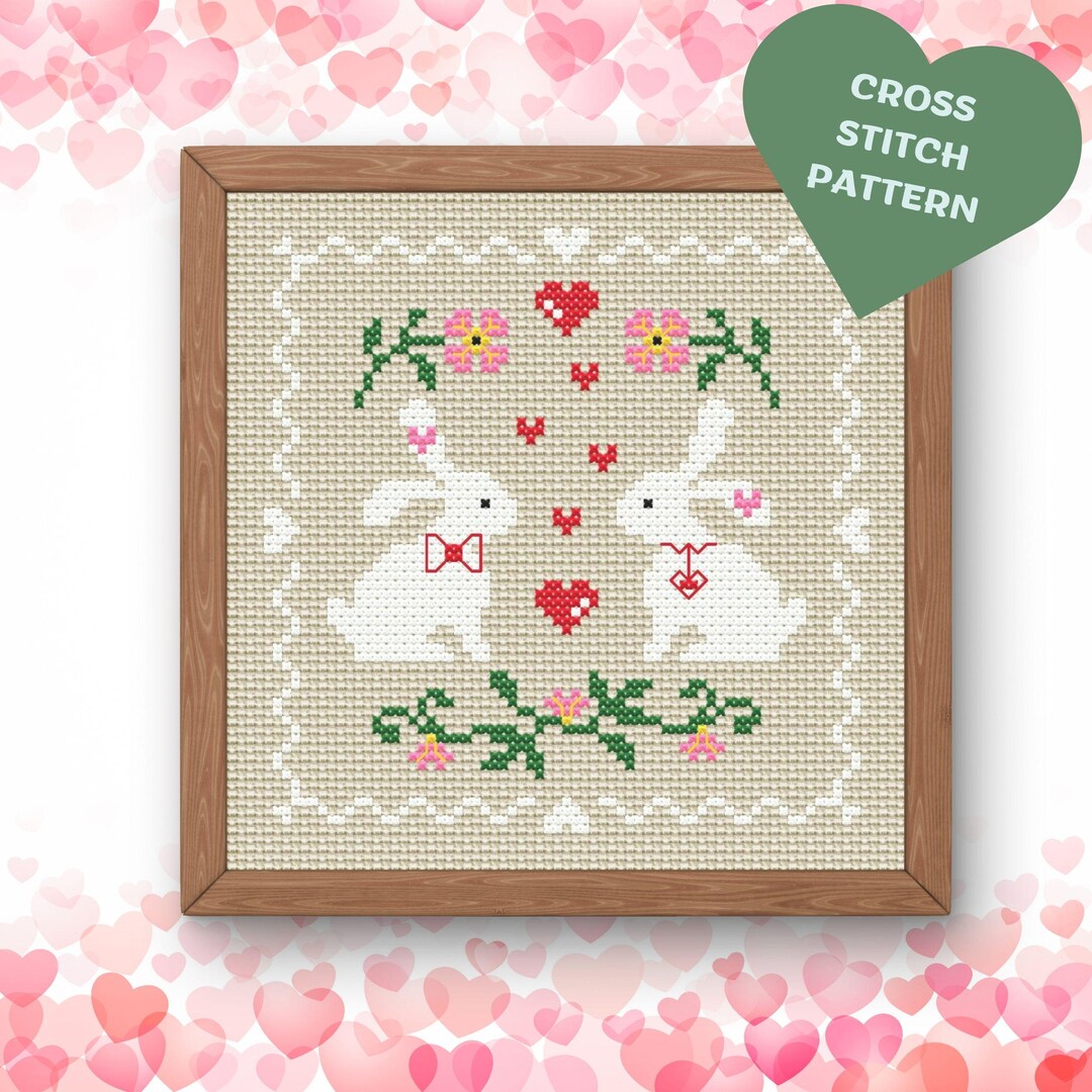 Bunny Rabbits in Love Cross Stitch Pattern Valentines Day Couples ...