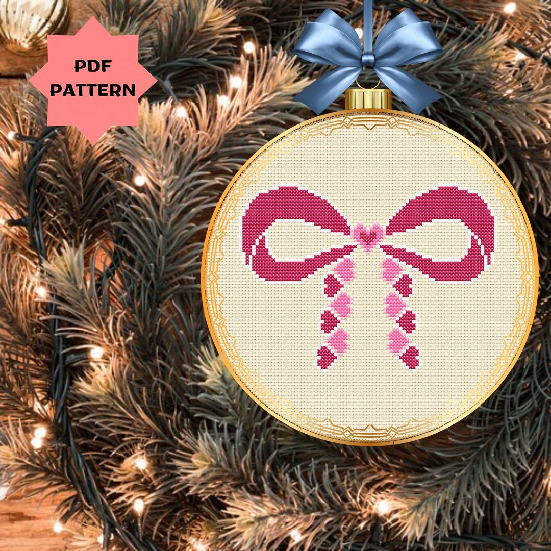Pink Lovely Bow Cross Stitch Pattern Bow Ribbon Coquette Bow Cross ...