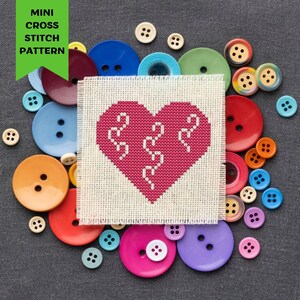 Pink Heart Cross Stitch Pattern Set of 6 Minis Valentine's Day ...