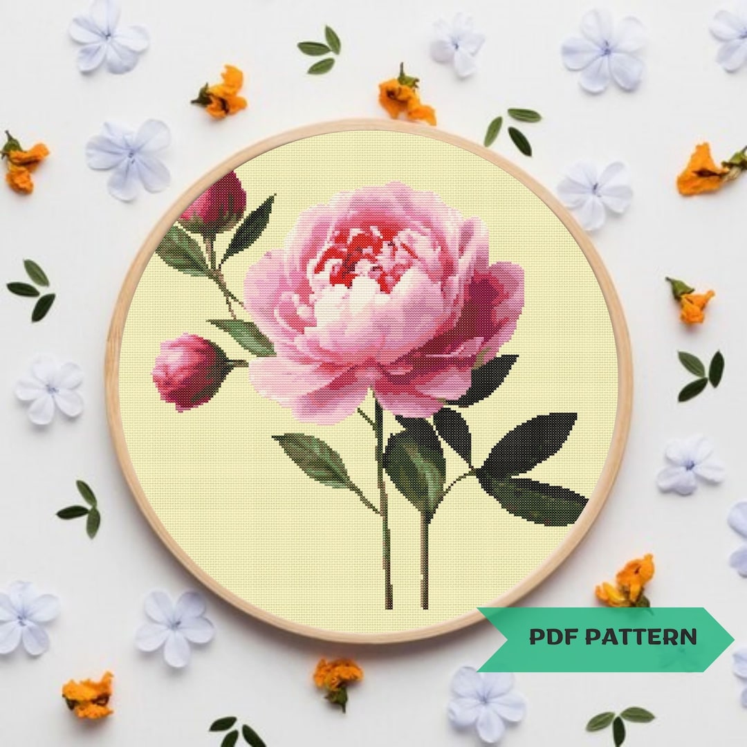 Pink Peonies Cross Stitch Pattern Summer Flower Bouquet Embroidery ...
