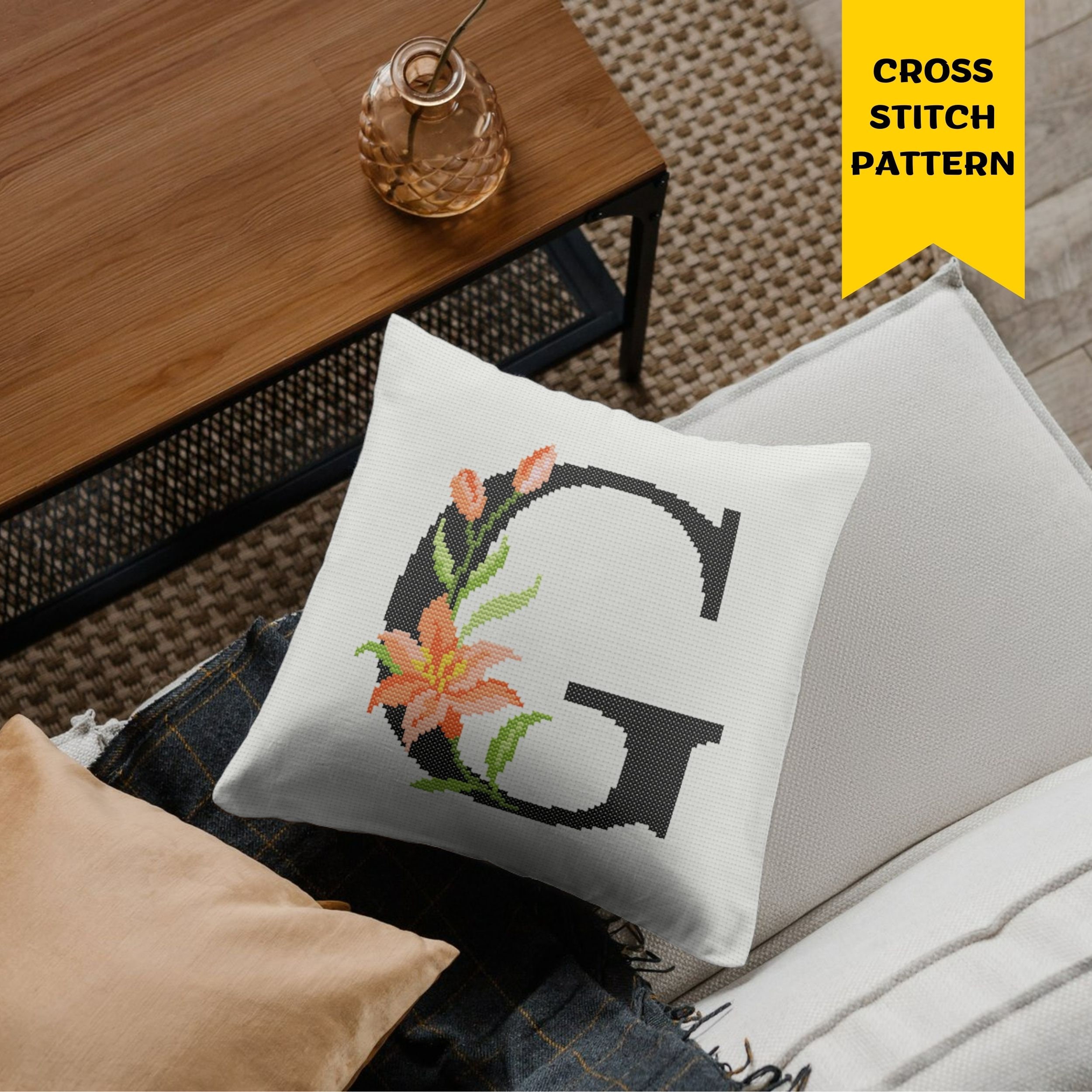 Floral Letter G Cross Stitch Alphabet Pattern Monogram With Flower ...