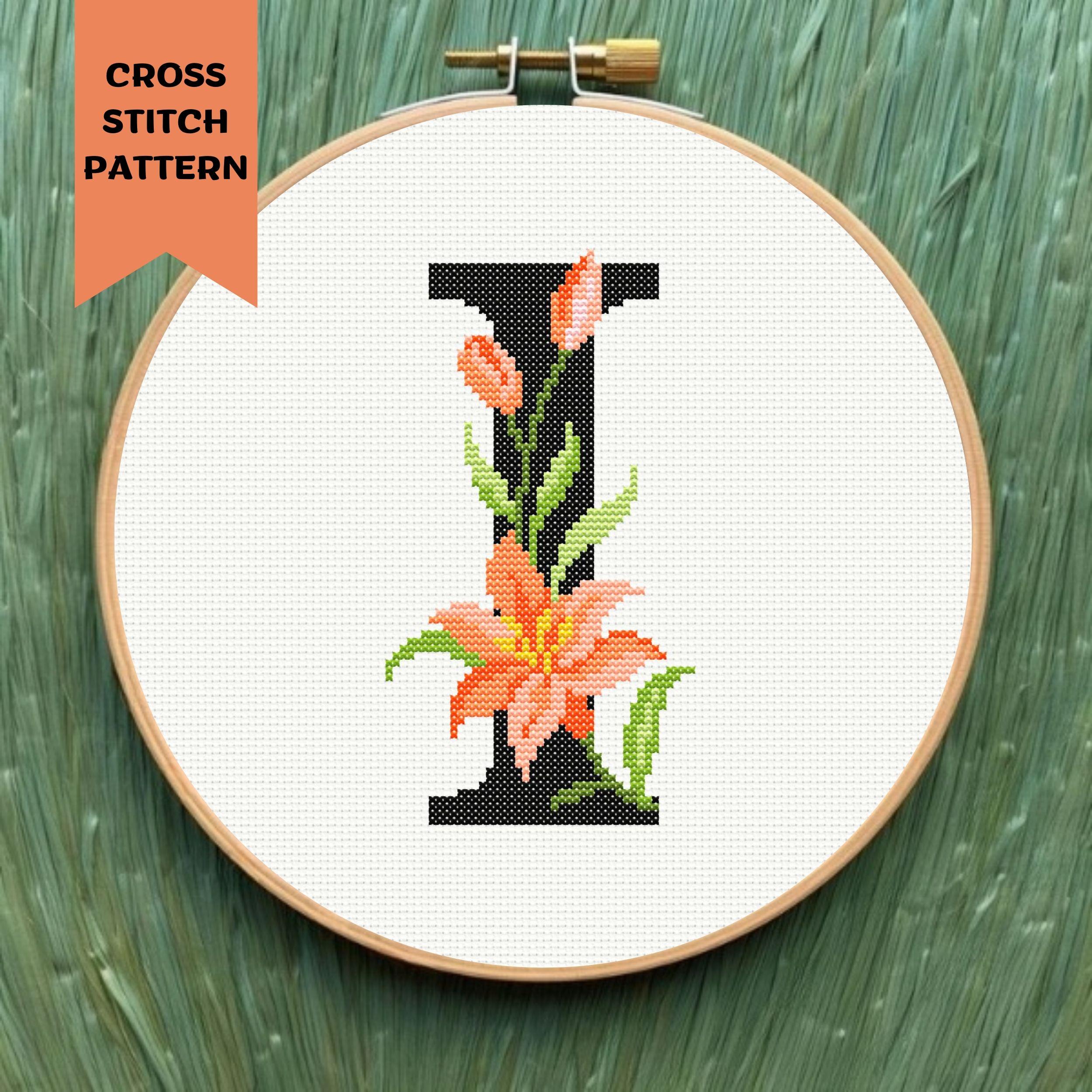 Floral Letter I Cross Stitch Alphabet Pattern Monogram With Flower ...