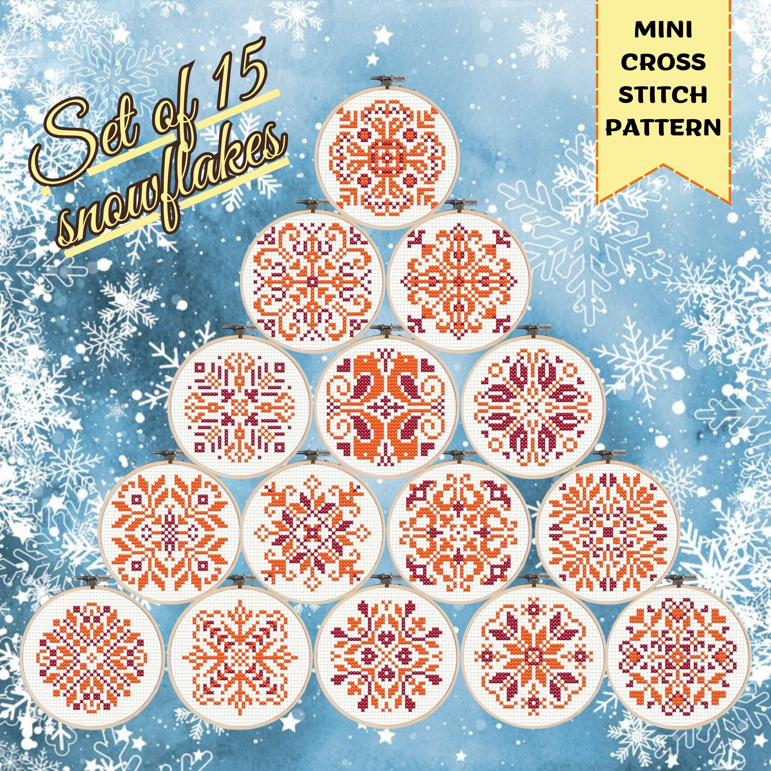 Snowflake Cross Stitch Pattern Set of 15 Christmas Ornaments for Card ...