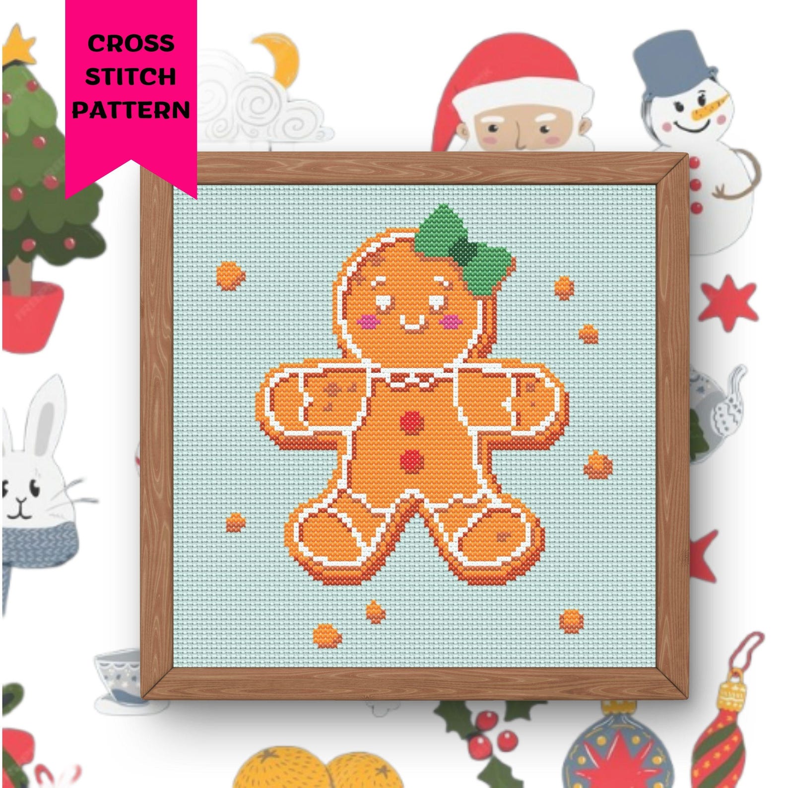 Christmas Gingerbread Man Cross Stitch Pattern Counted Cross Stitch ...