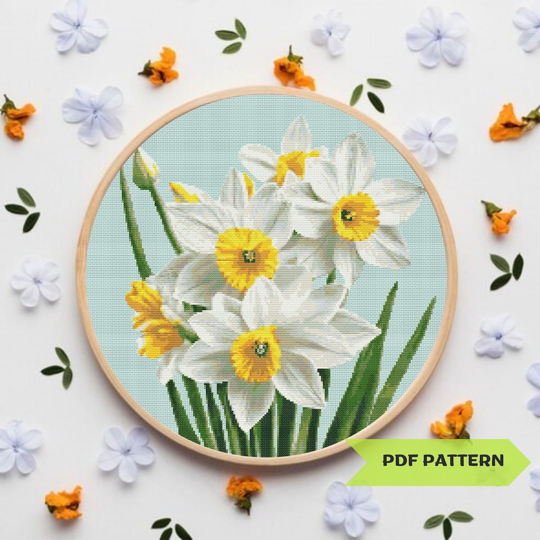 Spring Daffodils Bouquet Cross Stitch Pattern Flower Bouquet Embroidery ...