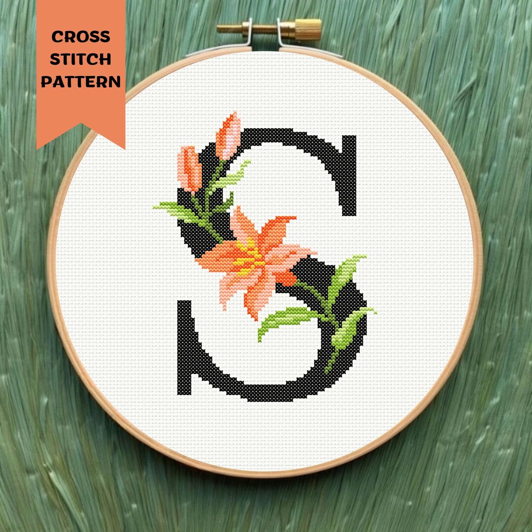 Floral Letter S Cross Stitch Alphabet Pattern Monogram With Flower ...