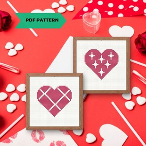 Pink Heart Cross Stitch Pattern Set of 6 Minis Valentine's Day ...