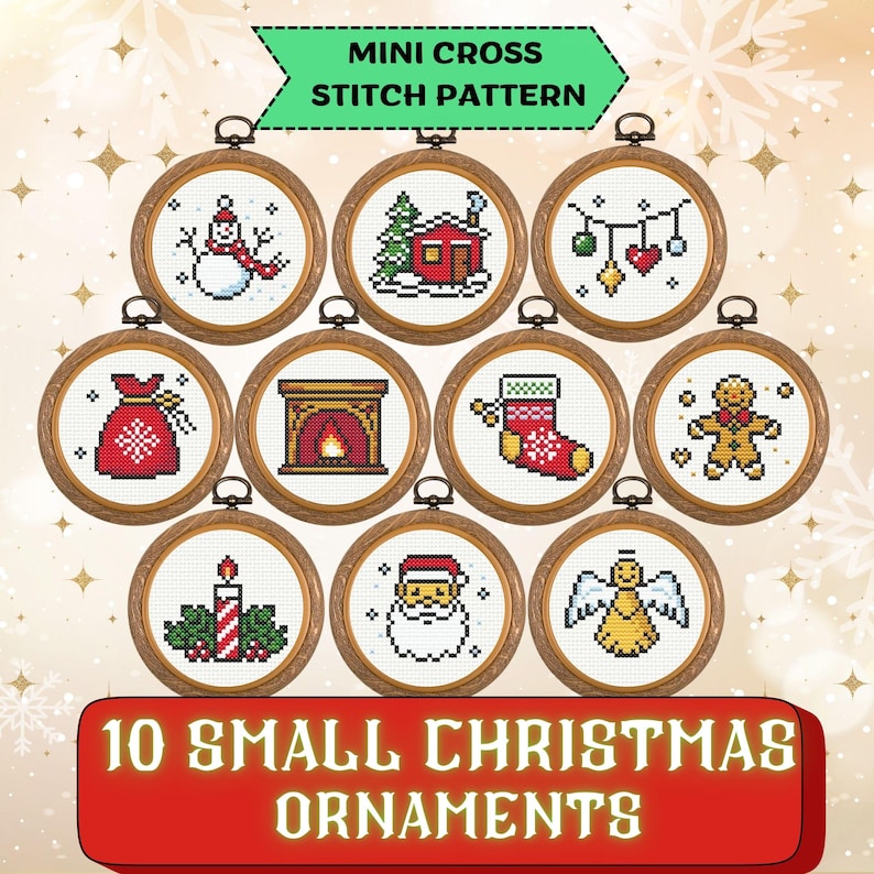 10 Mini Christmas Ornaments Cross Stitch Pattern Bundle | Easy Winter ...