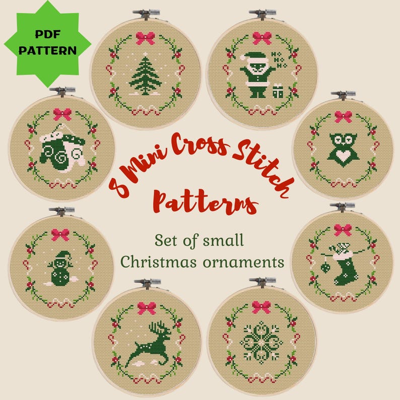 Mini Christmas Cross Stitch Patterns | Bundle Holiday Ornaments ...