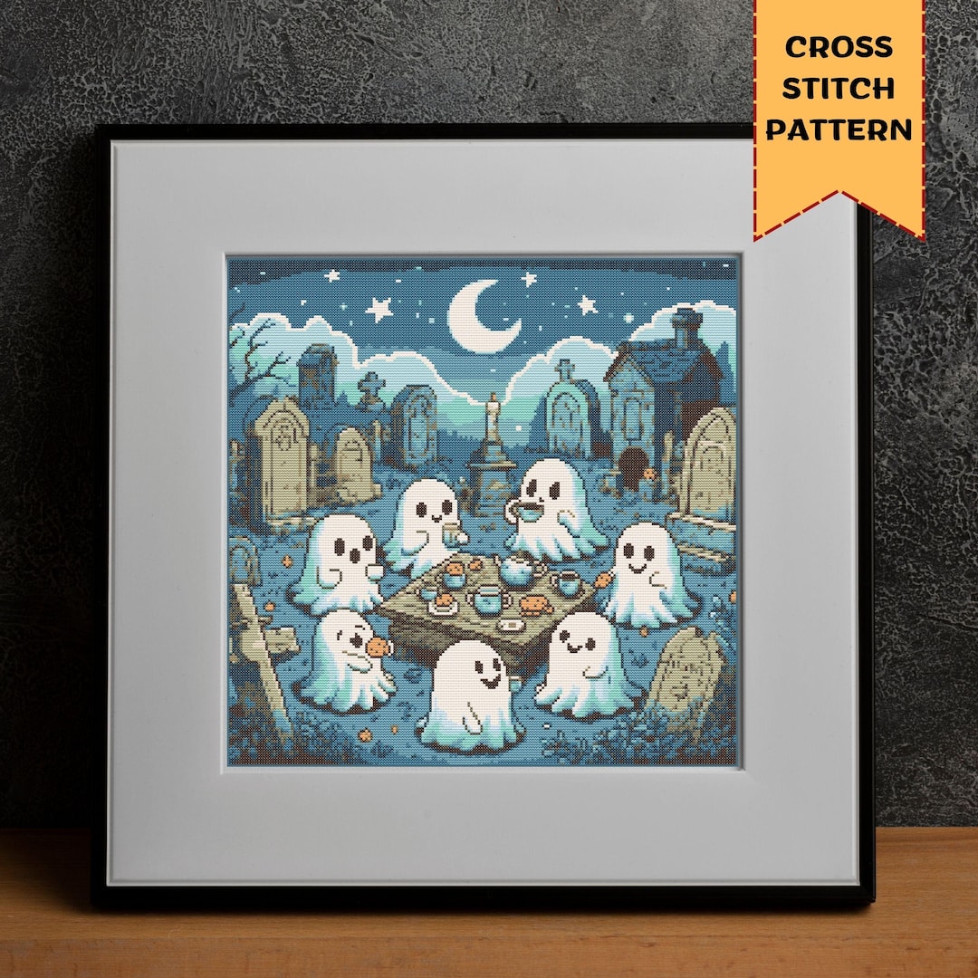Halloween Ghosts Cross Stitch Pattern Gothic Tea Party Cemetery PDF ...