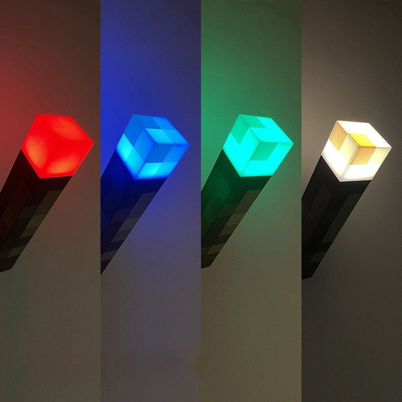 New Minecraft Brownstone Torch Lamp Figure 4 Colors Bedroom Decorative ...