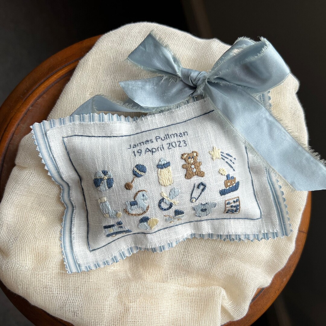 Personalized New Baby Embroidery Kit: DIY Linen Hanger, Custom Birth ...