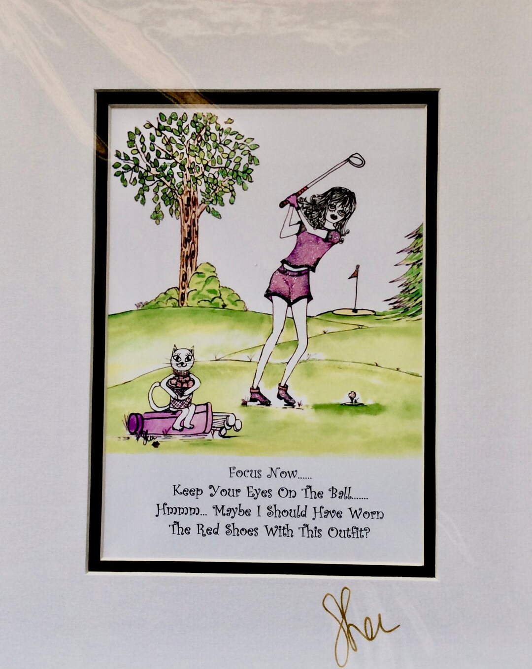 Glittering Sparkle Golf and Shoes Print Illustration Matted 8x10 Print ...