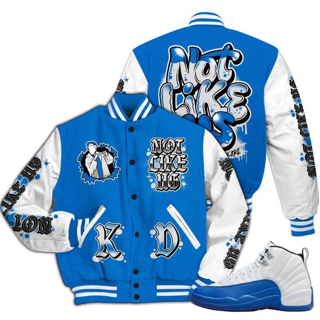 Dunkare Blueberry 12s Varsity Jacket None Like Us Graphic All Over ...
