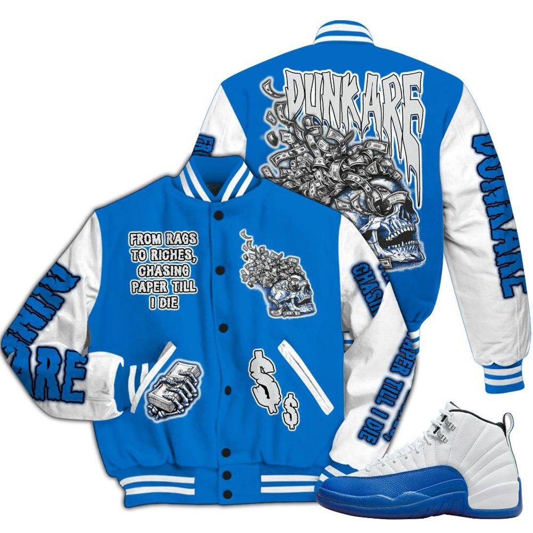 Dunkare Blueberry 12s Varsity Jacket From Rags to Riches All Over Print ...