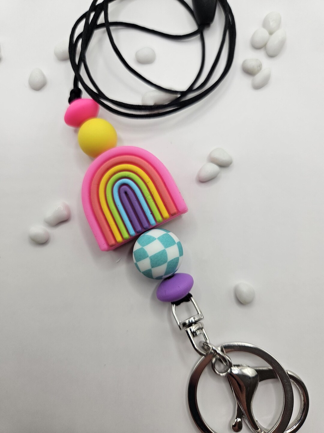 Vibrant Neon Color Rainbow Lanyard - Fun and Functional Accessory for ...