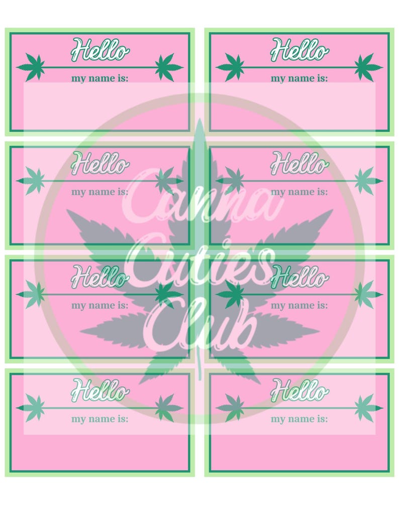 Printable Name Tags Editable Party Labels Cannabis-themed Name Badges ...