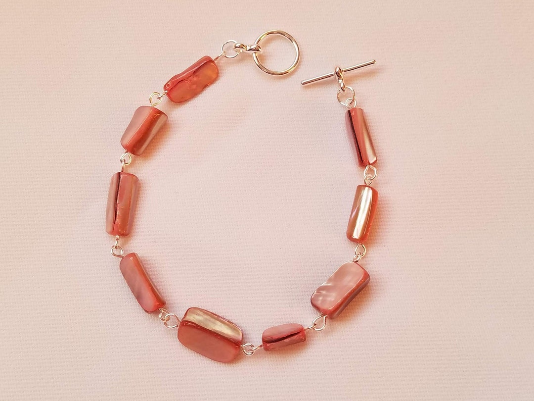 Pink Shell Wire Link Bracelet - Etsy