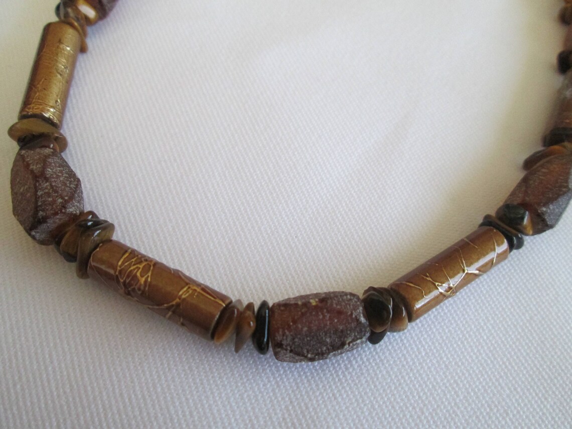 Root Beer Glass and Stone Beaded Necklace - Etsy