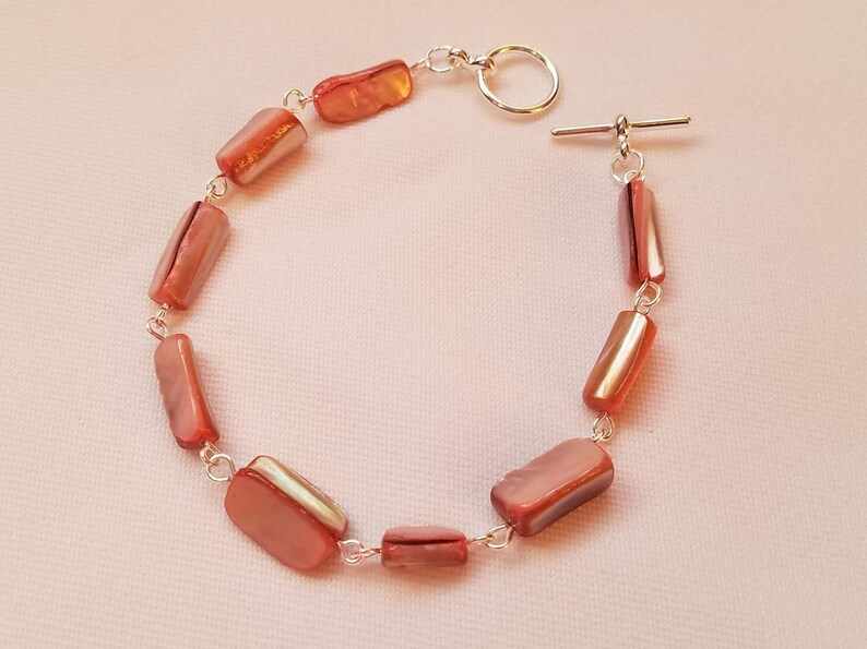 Pink Shell Wire Link Bracelet - Etsy