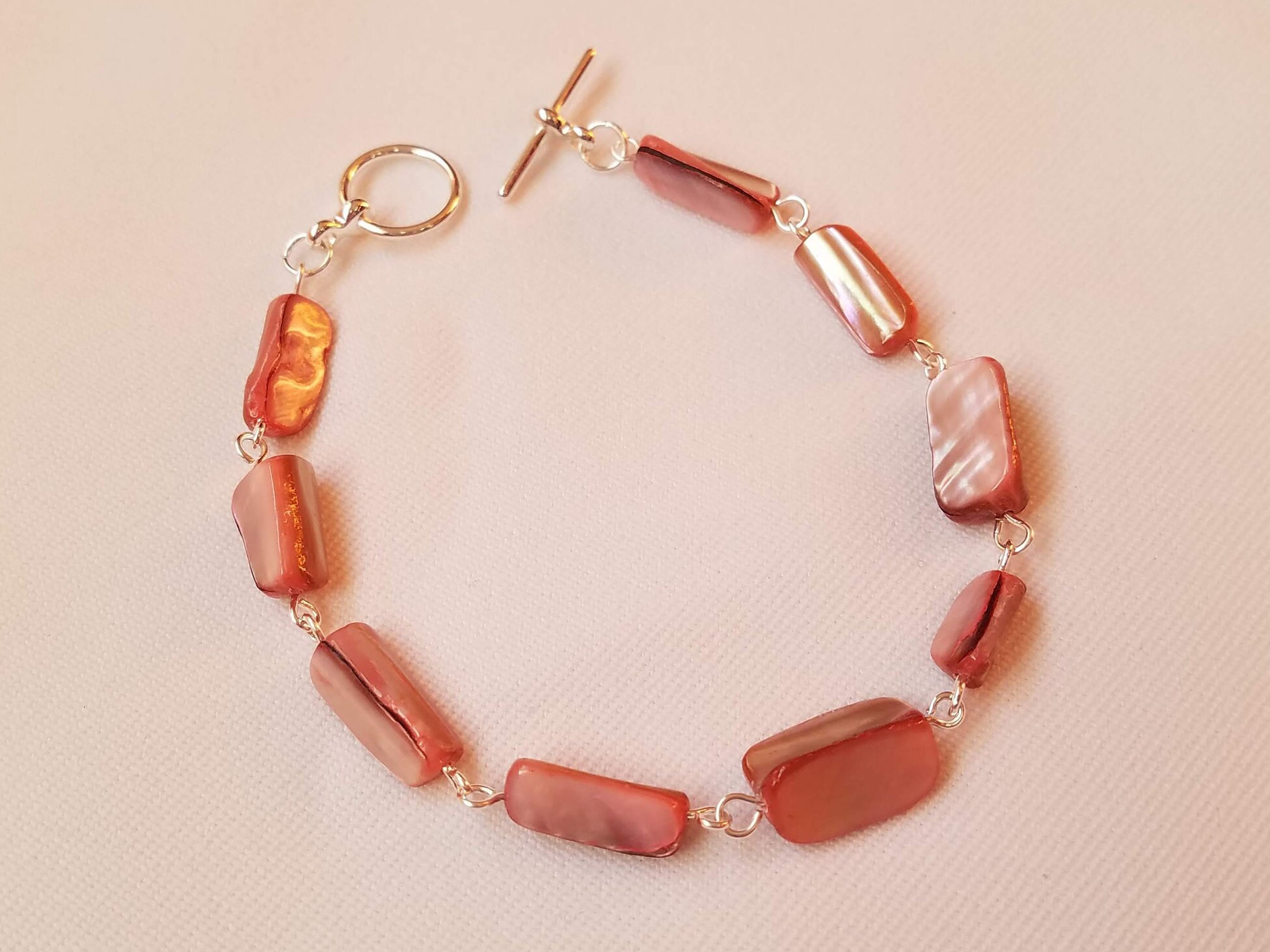 Pink Shell Wire Link Bracelet - Etsy
