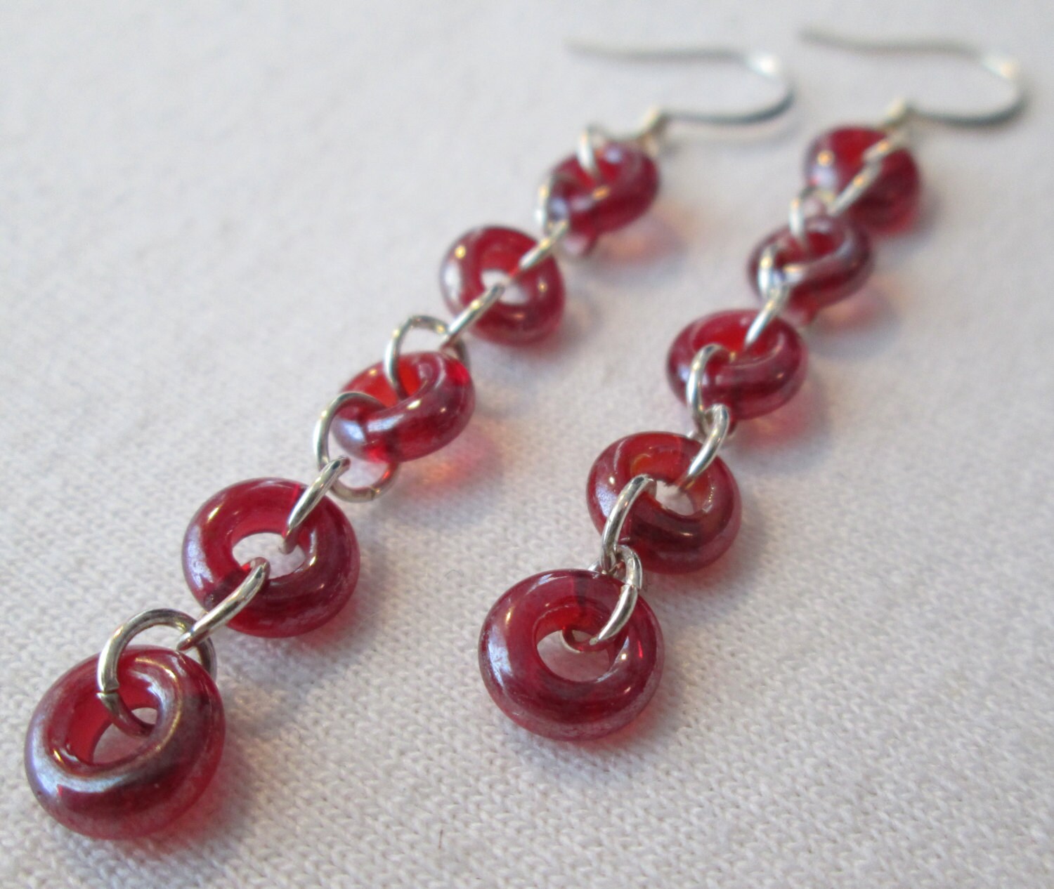 Red Chain Earrings - Etsy