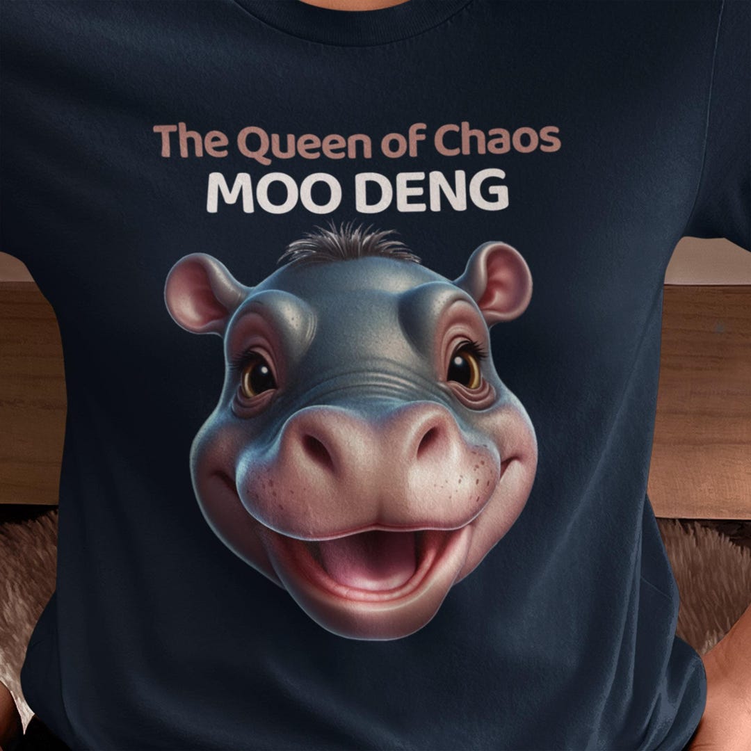 Moo Deng Hippo T-shirt the Queen of Chaos. Cute Trending Anniversary or ...