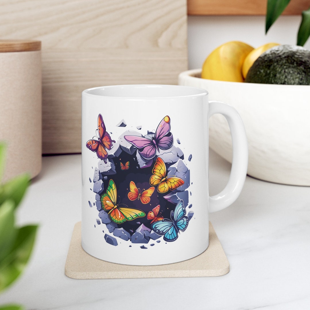 Peekaboo Butterfly Mug Cute Cartoon Butterflies Popping Out of Hole Fun ...