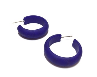 Dark Aqua Blue Hoops Blue Hoop Earrings Skinny Tubes in | Etsy