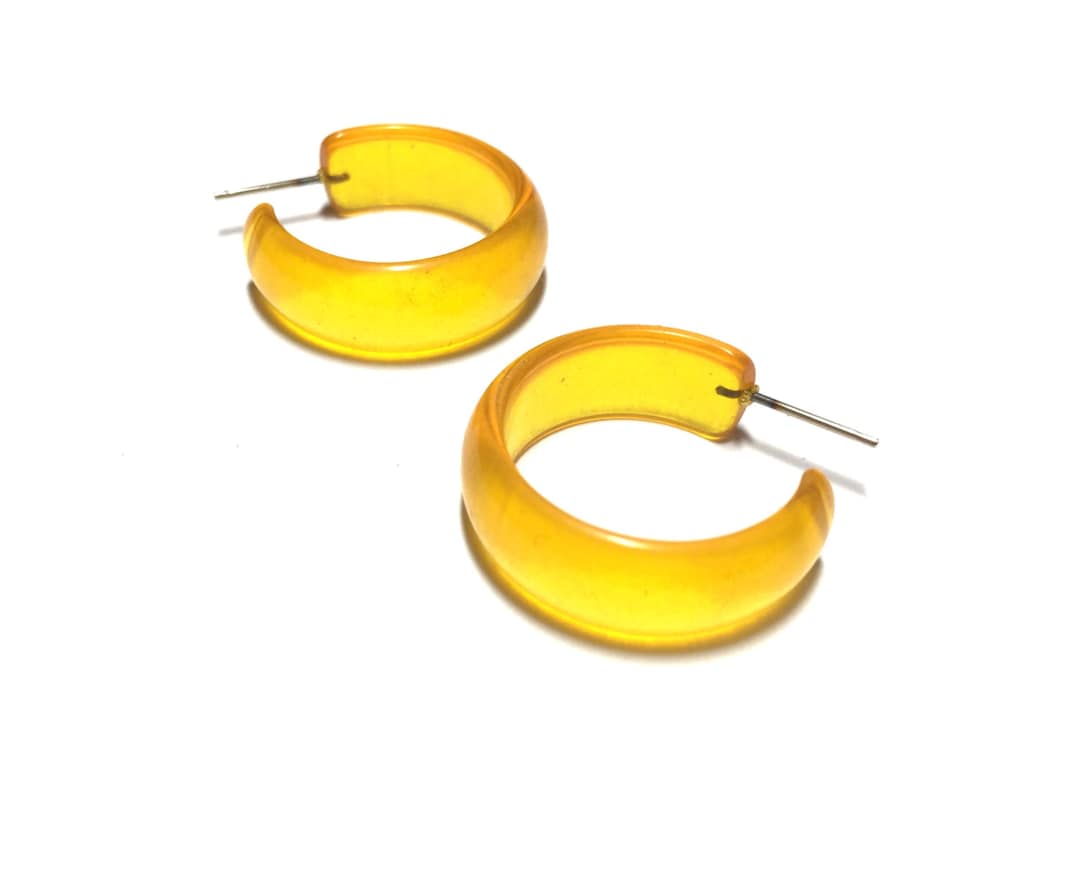 Yellow Hoop Earrings | Sunshine Yellow Hoops | Vintage Lucite Small ...