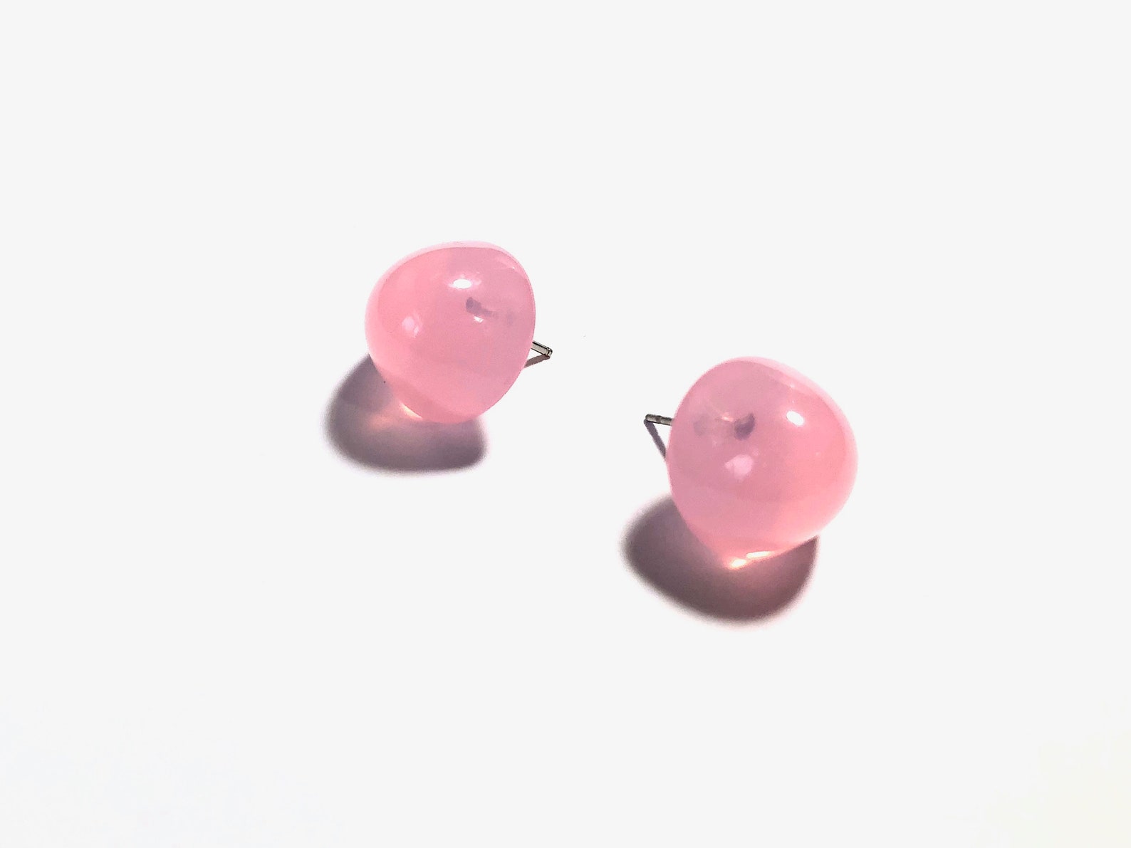 Pink Opal Studs Pastel Pink Translucent Gumdrop Button Stud - Etsy