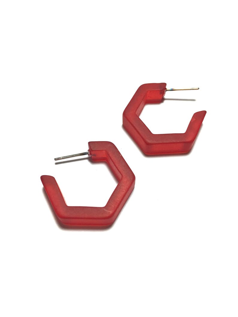 Cherry Red Hoop Earrings Honeycomb Hex Hoops Frosted - Etsy